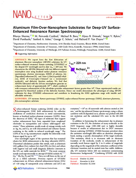Pdf Aluminum Film Over Nanosphere Substrates For Deep Uv Surface Enhanced Resonance Raman