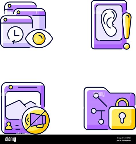 Computer Activity Monitoring Purple Rgb Color Icons Set Stock Vector