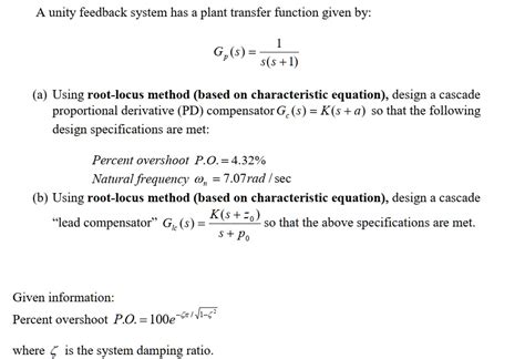 Solved A Unity Feedback System Has A Plant Transfer Function Given By Gs Ss1 A Using
