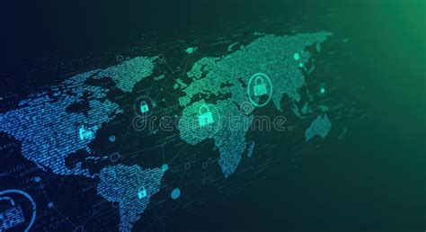 Digital World Map Displaying Cyber Security With Lock Icons And Network