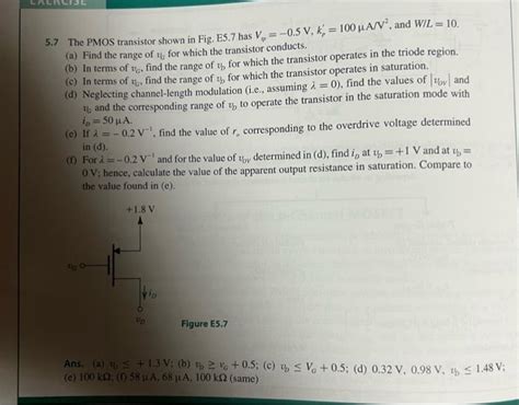 Solved 5 7 The PMOS Transistor Shown In Fig E5 7 Has Chegg Com