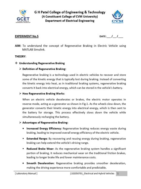 Exp 5 To Understand The Concept Of Regerative Braking Using Matlab Simulink Pdf Brake