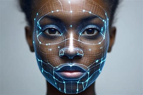 Futuristic Biometric Facial Recognition Technology Concept Black Woman