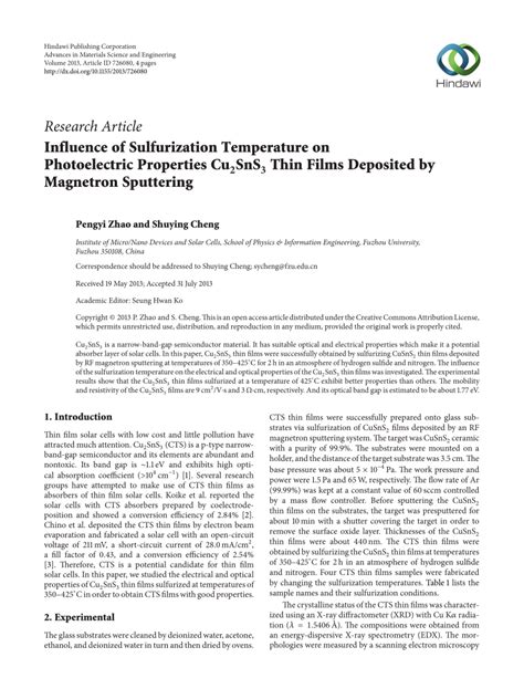 Pdf Influence Of Sulfurization Temperature On Photoelectric Properties Cu2sns3 Thin Films
