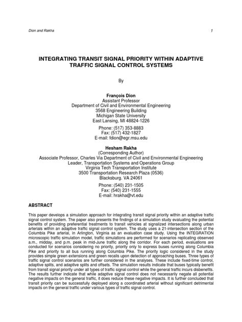Transit Signal Priority Within Adaptive Control Ver5 Pdf Traffic Public Transport