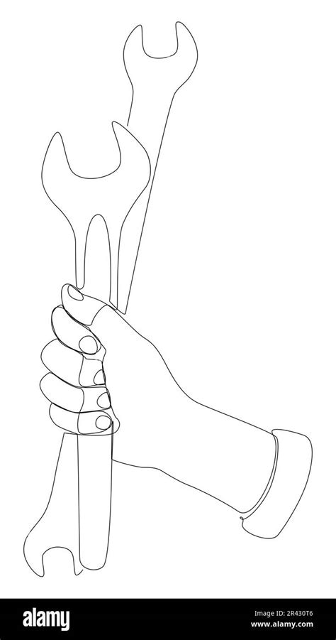 One Continuous Line Of Wrench Thin Line Illustration Vector Work Tool Concept Contour Drawing