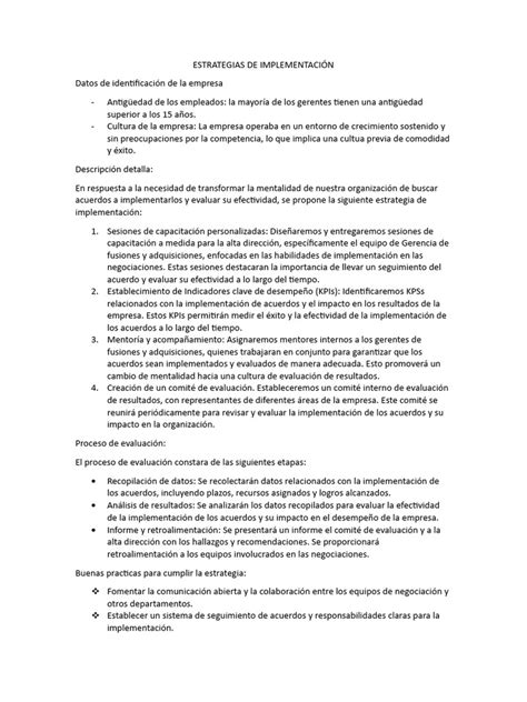 Estrategias De Implementacion Pdf Business Evaluación Estrategias De Implementacion Pdf Business Evaluación