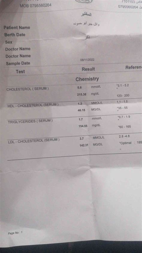عملت تحليل كوليسترول الكلي الدهنيات Ldl Hdl هل هو طبيعي ام الطبي