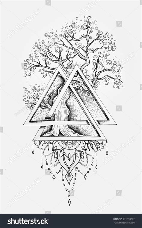 Sketch Beautiful Big Tree Triangle On Illustrazione Stock 721878022