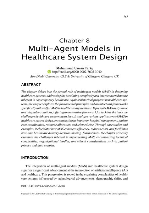 Pdf Multi Agent Models In Healthcare System Design