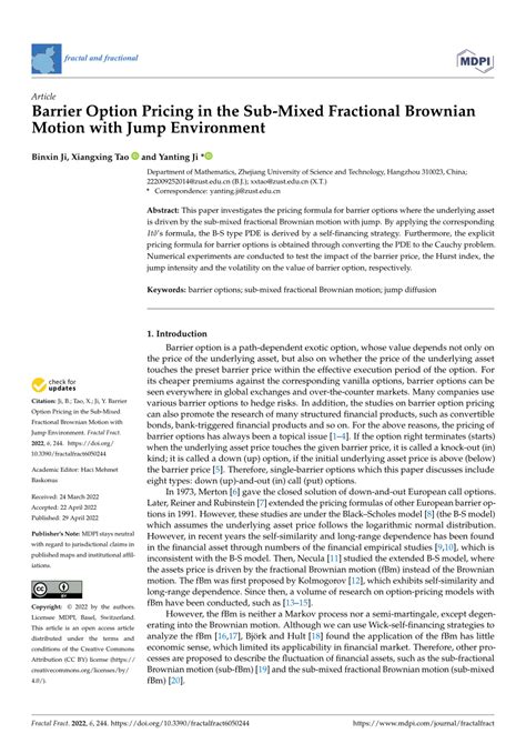 Pdf Barrier Option Pricing In The Sub Mixed Fractional Brownian Motion With Jump Environment