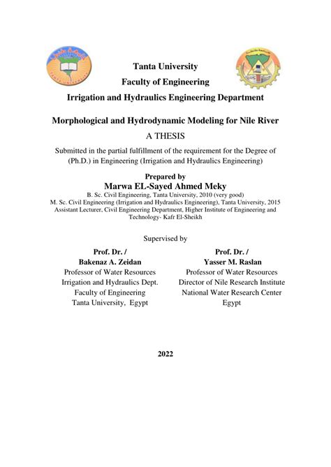 Pdf Morphological And Hydrodynamic Modeling For Nile River