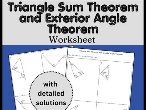 Triangle Sum Theorem And Exterior Angle Theorem Worksheet With Solutions Teaching Resources
