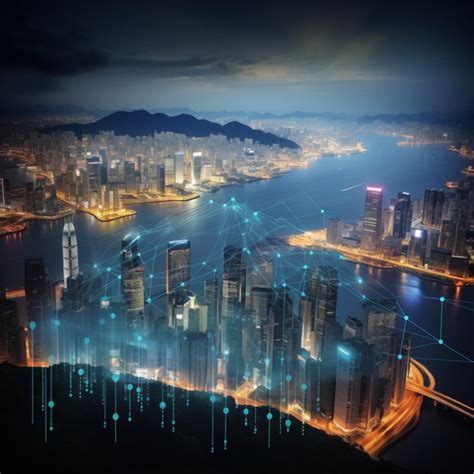 premium photo data chart on night hong kong city aerial top view