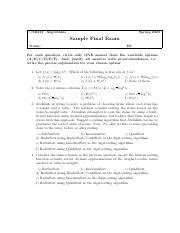 Algorithms Sample Final Exam Questions With Solutions Course Hero