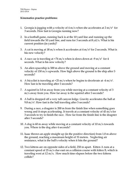 Kinematics Questions 012340125 Kinematics Practice Problems 1 Studocu