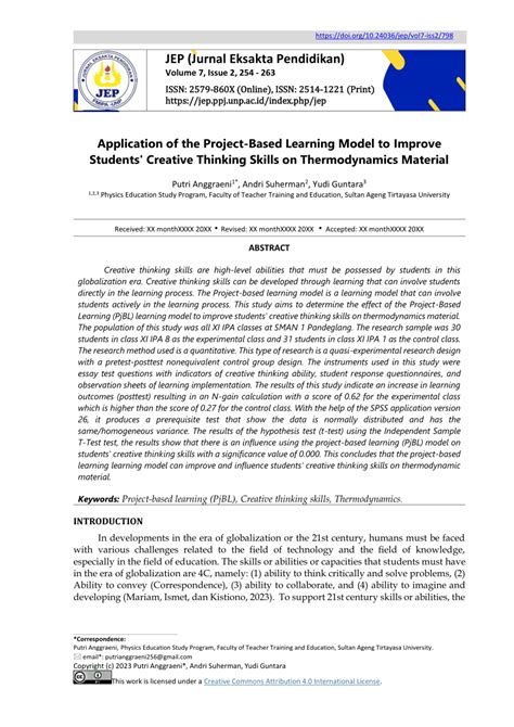 Pdf Application Of The Project Based Learning Model To Improve