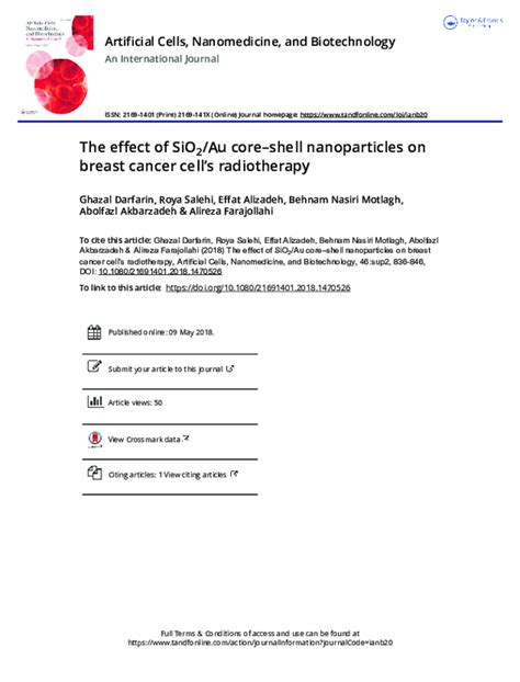 Pdf The Effect Of Sio2 Au Core Shell Nanoparticles On Breast Cancer Cells Radiotherapy