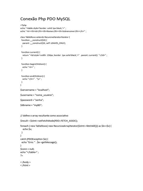 Conexão Php Pdo Mysql Pdf