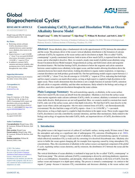 Pdf Constraining Caco3 Export And Dissolution With An Ocean Alkalinity Inverse Model