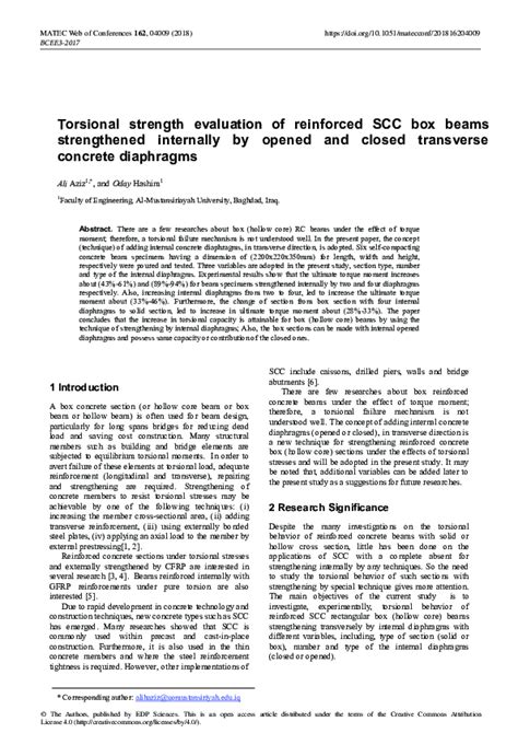 Pdf Torsional Strength Evaluation Of Reinforced Scc Box Beams Strengthened Internally By