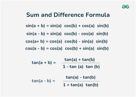 Sum And Difference Formulas Geeksforgeeks