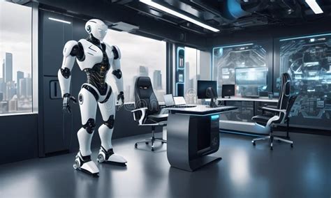 Futuristic Robots In High Tech Workspace Ai Generated Stock Illustration Illustration Of