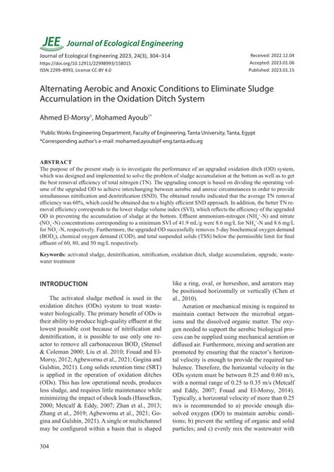Pdf Alternating Aerobic And Anoxic Conditions To Eliminate Sludge Accumulation In The