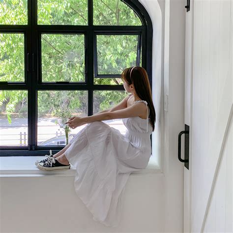 여성 민소매 프릴 허리밴딩 롱 원피스