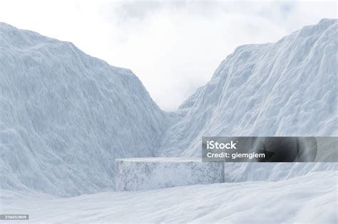 3d 렌더링 겨울 플랫폼 및 자연 모형 배경 얼음 눈 산에 돌 연단 배경 하늘과 구름 0명에 대한 스톡 사진 및 기타 이미지 0명 3차원 형태 강단 Istock