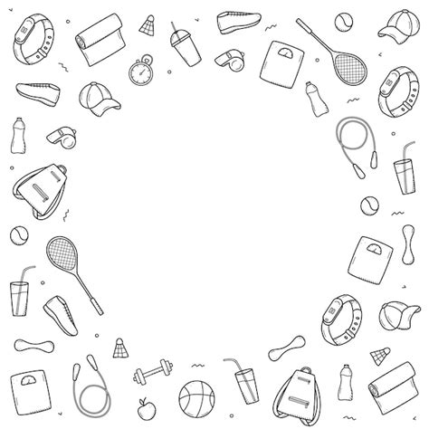 스포츠 낙서 아이콘 세트 개념 스포츠의 디자인 요소는 건강한 라이프 스타일 벡터 일러스트 레이 션을 반전 프리미엄 벡터