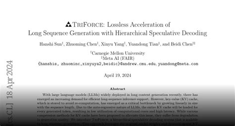 Paper Page — Triforce Lossless Acceleration Of Long Sequence Generation With Hierarchical
