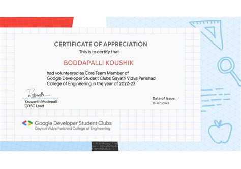 Koushik Boddapalli On Linkedin Gdscgvp Appreciationcertificate Gratitude Techcommunity