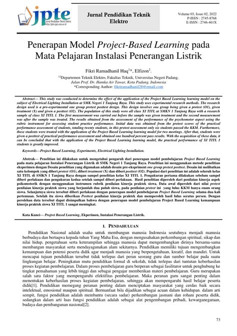 Pdf Penerapan Model Project Based Learning Pada Mata Pelajaran