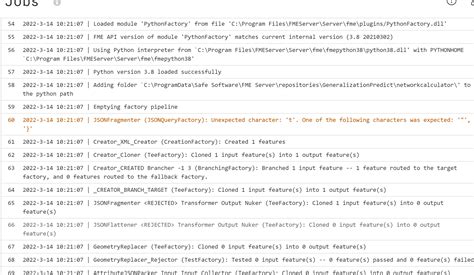 JSON Fragmenter Works Fine In FME Workbench But Throws An Unexpected Character T One Of The