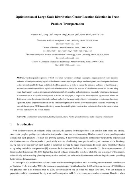 Pdf Optimization Of Large Scale Distribution Center Location Selection In Fresh Produce