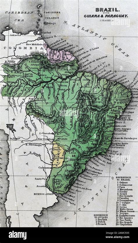 1834 Carey Map Of Brazil Paraguay Uruguay And Guyana South America