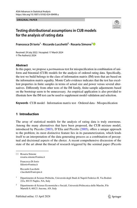 Pdf Testing Distributional Assumptions In Cub Models For The Analysis