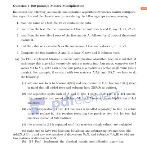 Question Points Matrix Multiplication Chegg