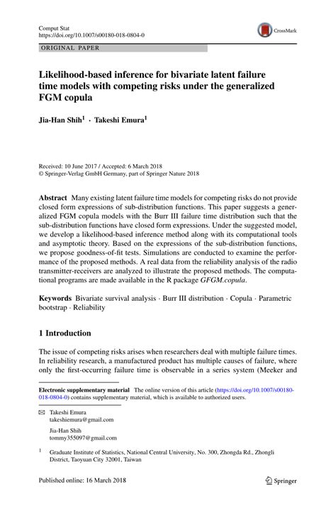 Pdf Likelihood Based Inference For Bivariate Latent Failure Time