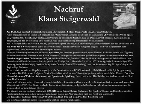 Klaus Steigerwald Verstorben Svspielbergde