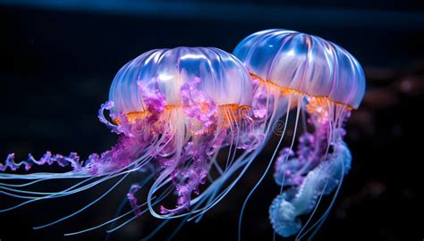 Vibrant Aquatic Sea Jelly With Glowing Tentacles In Blue Ocean Water
