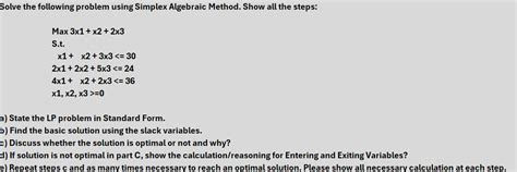 solved solve the following problem using simplex algebraic