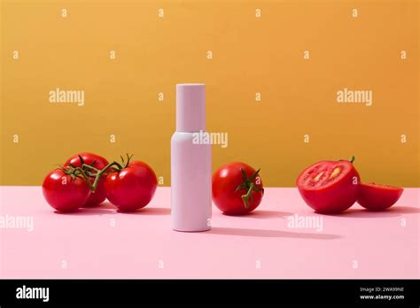 Empty Label Cosmetic Bottle Displayed Over Yellow Background With
