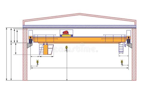 Overhead Crane Sketch With Dimensions Dimensional Drawing Stock Vector
