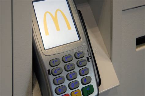 Verifone Payment Terminal At Mcdonaldâ€™s Fastfood Restaurant Editorial