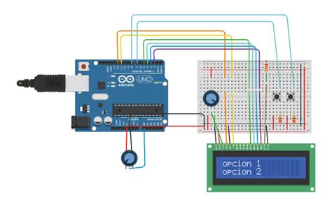 Circuit Design Coneccion Lcd Potenciometro Y Dos Botones Tinkercad