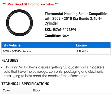 Thermostat Housing Seal Compatible With 2009 2010 Kia Rondo 2 4l 4 Cylinder