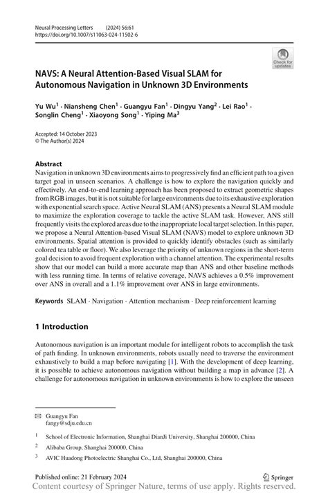 Pdf Navs A Neural Attention Based Visual Slam For Autonomous Navigation In Unknown 3d