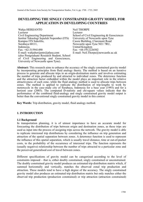 pdf developing the singly constrained gravity model for application